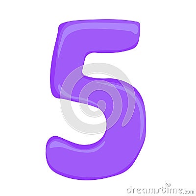 Purple Number 5 In Cartoon Style, Color Number Five In The Form Of A ...