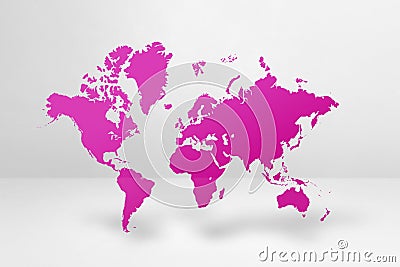 Purple World Map On White Wall Background. 3D Illustration Royalty-Free ...