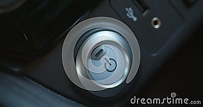 Pushing Blue Power Ignition Button To Start Stop Keyless Ignition ...