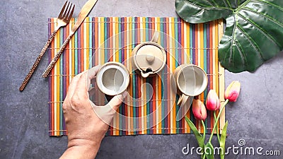 Putting Empty Tea Cup on Table. Stock Footage - Video of break, cafe ...