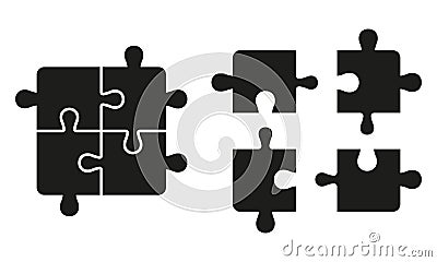 Puzzle Pieces Match, Combination Solution Silhouette Icon Set. Assemble ...