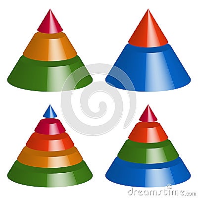 Pyramid, Cone Charts. 3-2-5-4 Levels. Multilevel Triangle 3d Graphs ...