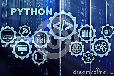 Python Programming Language On Server Room Background. Programing ...