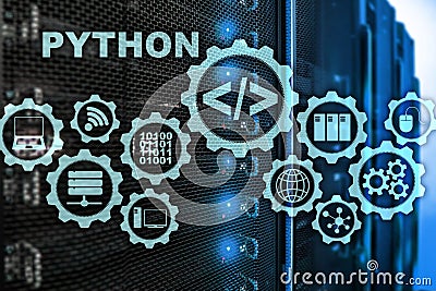 Python Programming Language On Server Room Background. Programing Workflow Abstract Algorithm ...