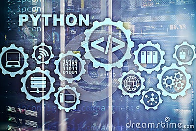 Python Programming Language On Server Room Background. Programing Workflow Abstract Algorithm ...