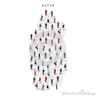 Qatar Population Map. Large Group Of People In A Shape Of Qatari Map ...