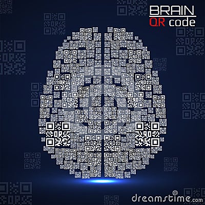QR Code Brain. Silhouette Human Brain With Qr Code. Technology Concept ...