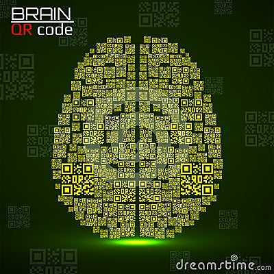QR Code Brain. Silhouette Human Brain With Qr Code. Technology Concept ...