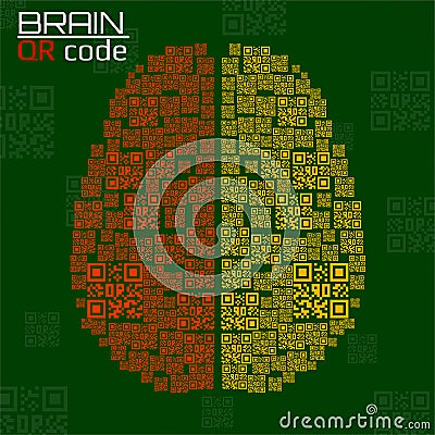 QR Code Brain. Silhouette Human Brain With Qr Code. Technology Concept ...