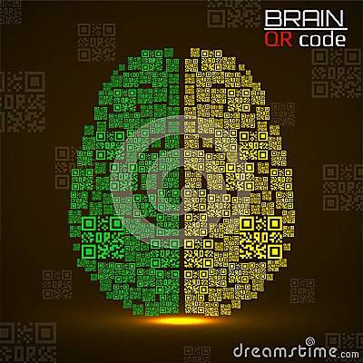 QR Code Brain. Silhouette Human Brain With Qr Code. Technology Concept ...