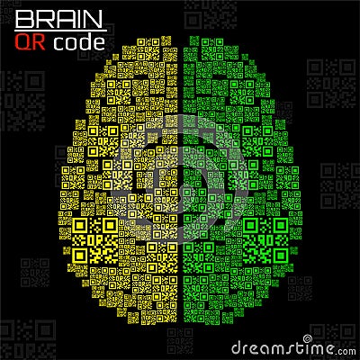 QR Code Brain. Silhouette Human Brain With Qr Code. Technology Concept ...