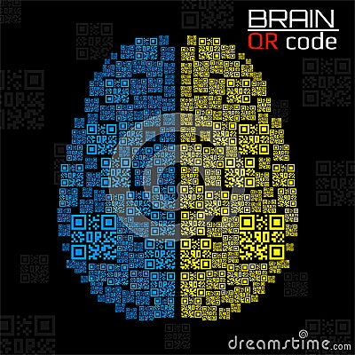 QR Code Brain. Silhouette Human Brain With Qr Code. Technology Concept ...