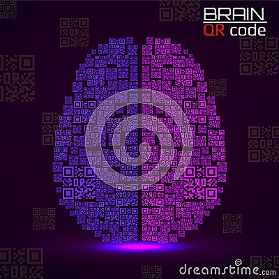 QR Code Brain. Silhouette Human Brain With Qr Code. Technology Concept ...