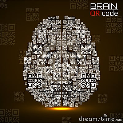 QR Code Brain. Silhouette Human Brain With Qr Code. Technology Concept ...