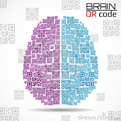 QR Code Brain. Silhouette Human Brain With Qr Code. Technology Concept ...