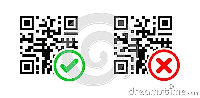 Qr Code Control Icon Check Mark And Cross Cartoon Vector ...