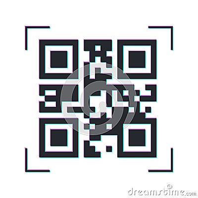 Qr Code. Digital Scanning Label In Cyber Style. With The Glitch Effect ...