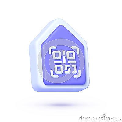 Qr Code Home In 3d Style On White Background. 3d Mobile App Icon Vector ...