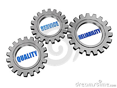 Quality, Service, Reliability In Silver Grey Gears Royalty Free Stock ...