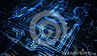 Quantum Computing Concept. Abstract Glowing Electronic Circuit. 3D ...