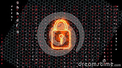 Quantum Cryptography Security Technology Lock Hexagon Wire and Matrix ...