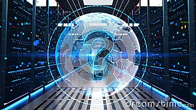Question Mark Icon Moving through Rack Servers in Data Center. Stock ...