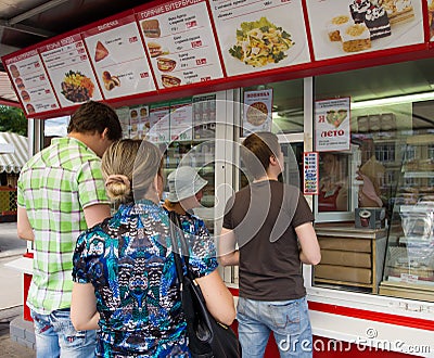 The Queue At The Fast Food Kiosk On The University Square In Voronezh ...
