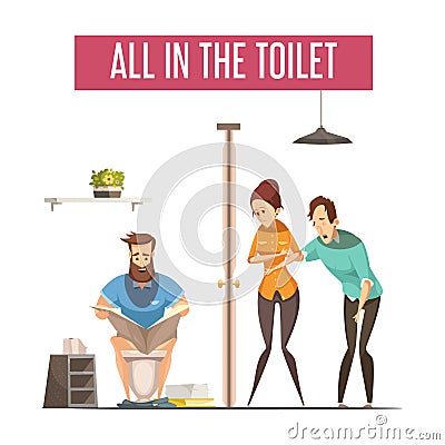 Queue At Toilet Design Concept Cartoon Vector | CartoonDealer.com #96449065