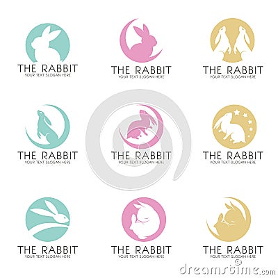 The Rabbit On The Moon Logo Vector Set Design Stock Vector - Image ...