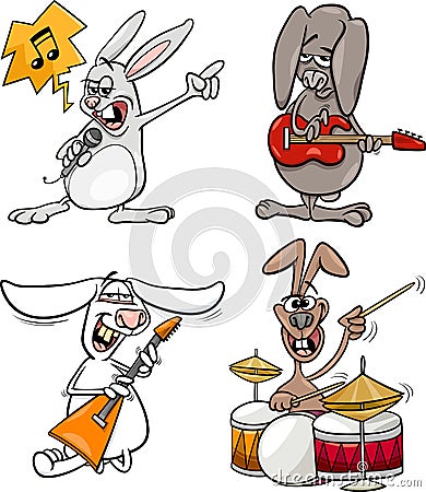 Rabbits Rock Musicians Set Cartoon Vector Illustration | CartoonDealer ...