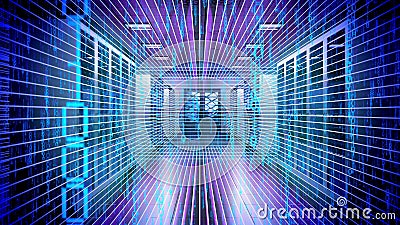 Rack Servers and Falling Binary Code - Data Centre, Hosting, Storage, Cloud Computing Concept ...