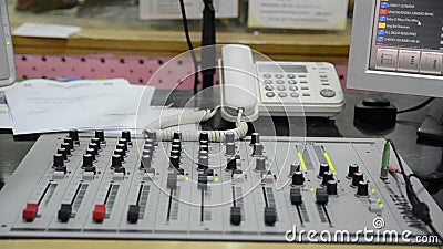 Radio Station. Professional Multitrack Mixing Console, Computer And ...