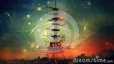 A Radio Tower Transmitting Signals Across The Airwaves, Visualizing The ...