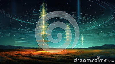 A Radio Tower Transmitting Signals Across The Airwaves, Visualizing The ...