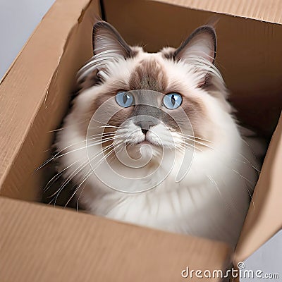 Ragdoll Cat In A Cardboard Box Royalty-Free Stock Photography ...