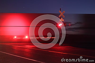 Railroad Crossing At Night Stock Image - Image: 27614391