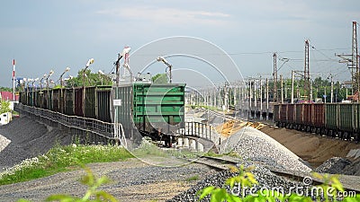 Railway. Transportation of Crushed Stone by Rail. Unloading Railway ...