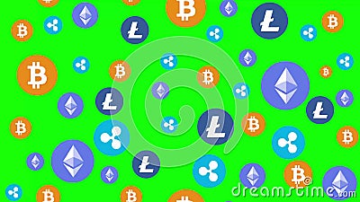 Rain of Crypto Currency on the Green Screen 4K Abstract Animation ...