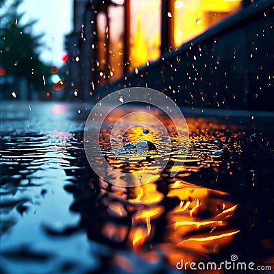 Rain Reflection A Reflection Of Raindrops Falling Stock Photography ...