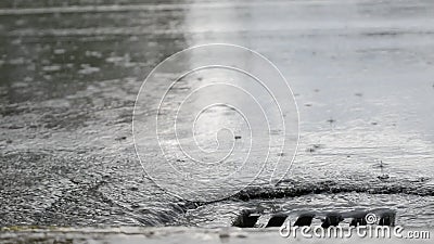 Rain Water Drops Falling into a Street Ditch on Asphalt Stock Video ...