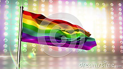 Rainbow Flag Blowing Against Flashing Lights Stock Footage - Video of ...