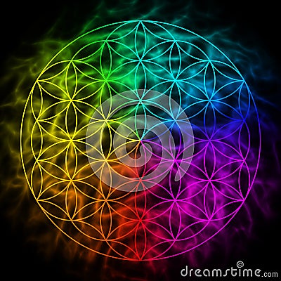 Rainbow Flower Of Life With Aura Stock Illustration - Image: 51630489