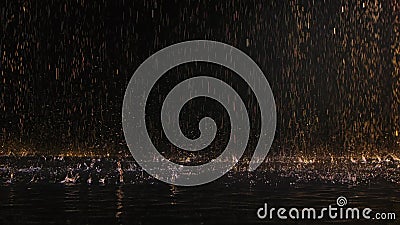 Raindrops Fall on the Luminous Surface of the Water. Splashes of Water ...