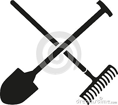 Rake With Shovel Crossed Cartoon Vector | CartoonDealer.com #107187887