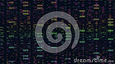 Random Numbers in Rows with Led Rainbow Color on Digital Screen Stock ...