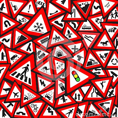 Random Warning Triangle Traffic Signs Background Cartoon Vector ...