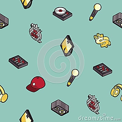 Rap Color Outline Isometric Pattern Cartoon Vector | CartoonDealer.com ...