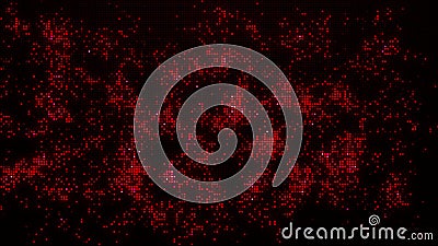 Rapid Random Flickering of Red Round Pixel Dots on Dark Background ...