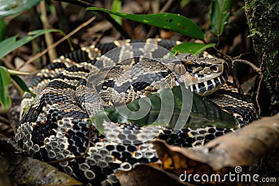 A Rare, Vividly Patterned Gaboon Viper Coiled In The Underbrush Of A ...