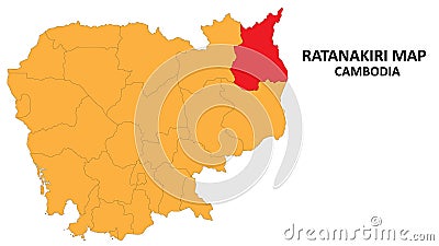 Ratanakiri State And Regions Map Highlighted On Cambodia Map Royalty ...
